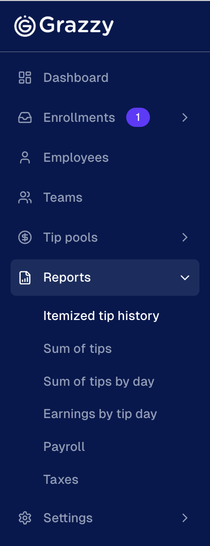 Itemized tip history Report – Grazzy